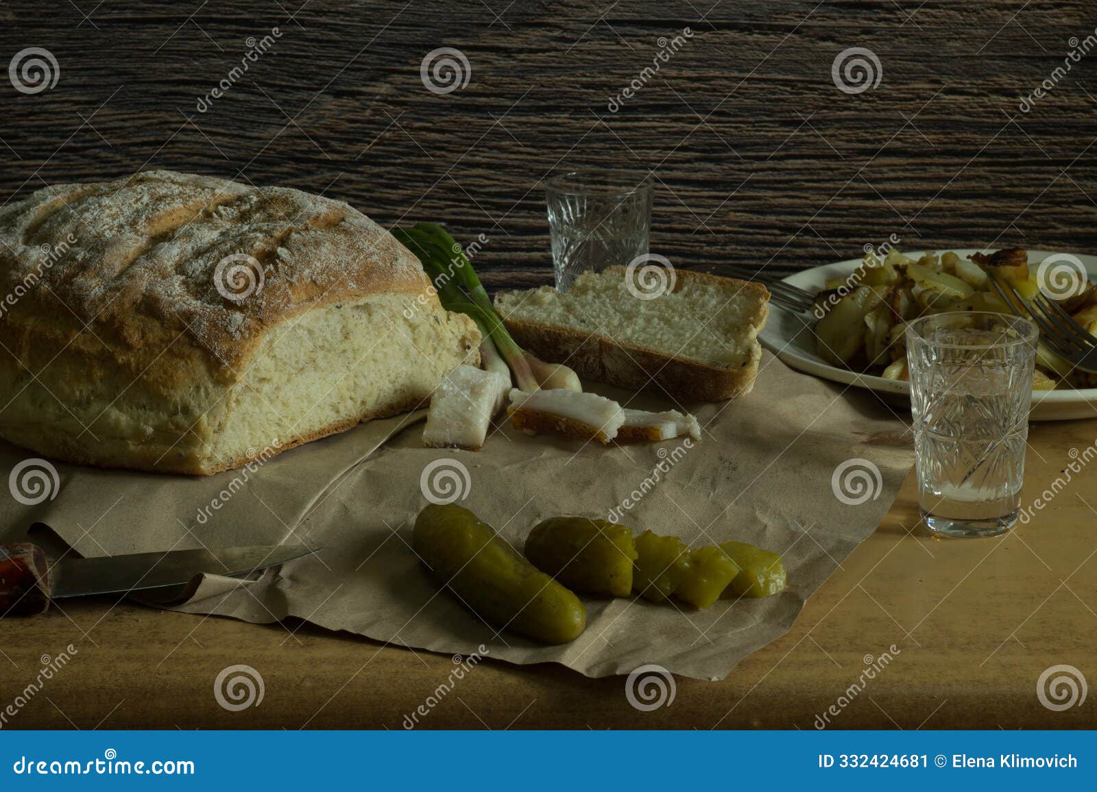 Baking with Your Own Hands, Bread and Lard with Cucumber. Stock Image ...