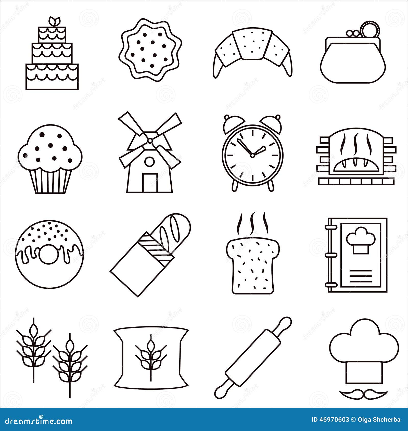 Bakkerijpictogrammen vector illustratie. Illustration of bakker - 46970603
