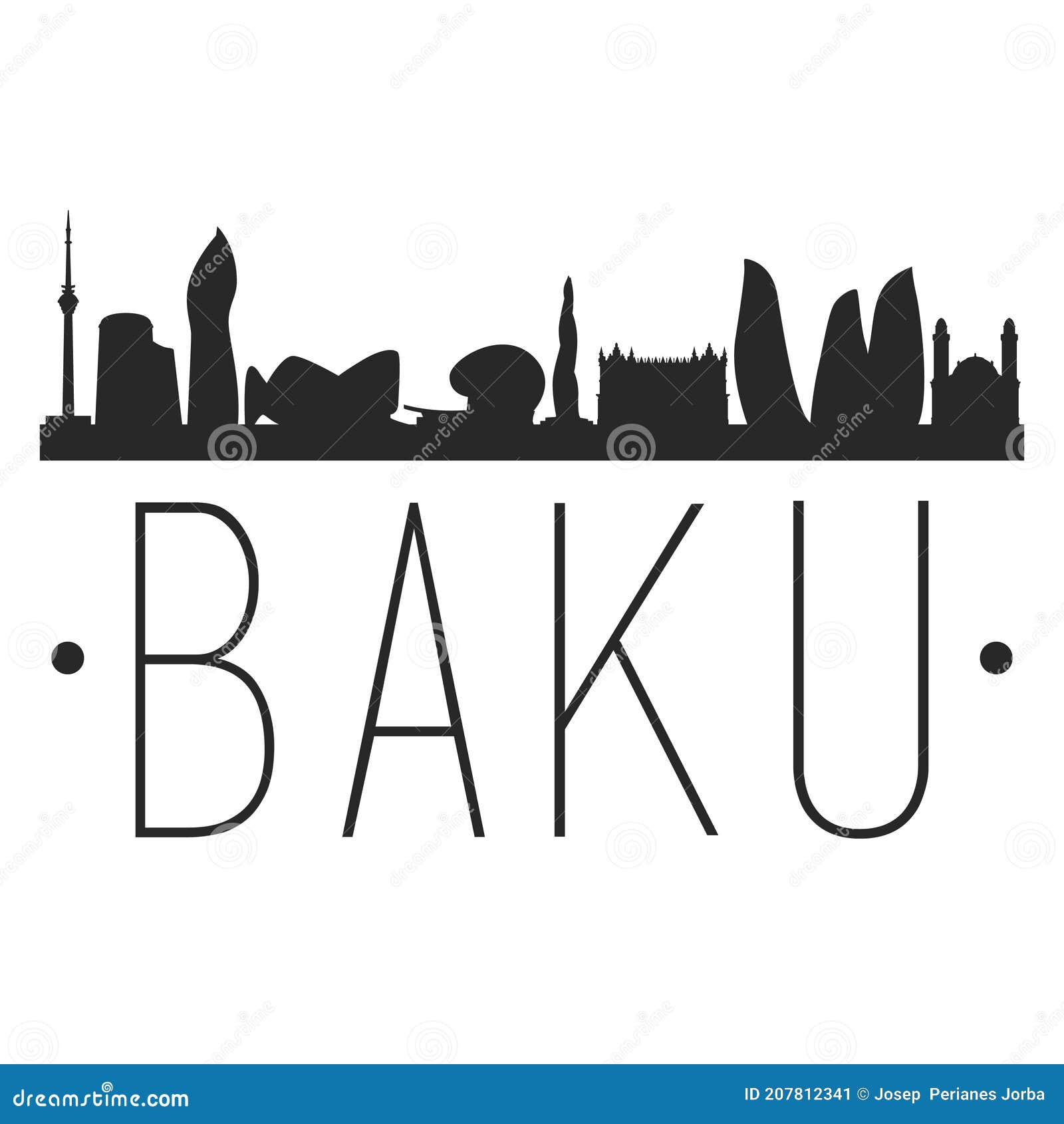 Baku Azerbaijan City Skyline Silhouette City Design Vector Famous