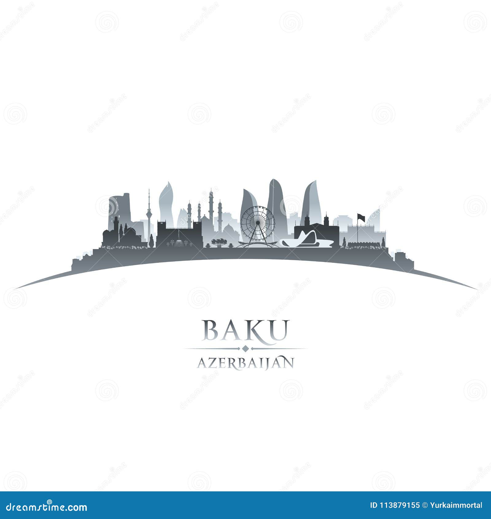 Baku Azerbaijan City Skyline Silhouette White Background Stock Vector