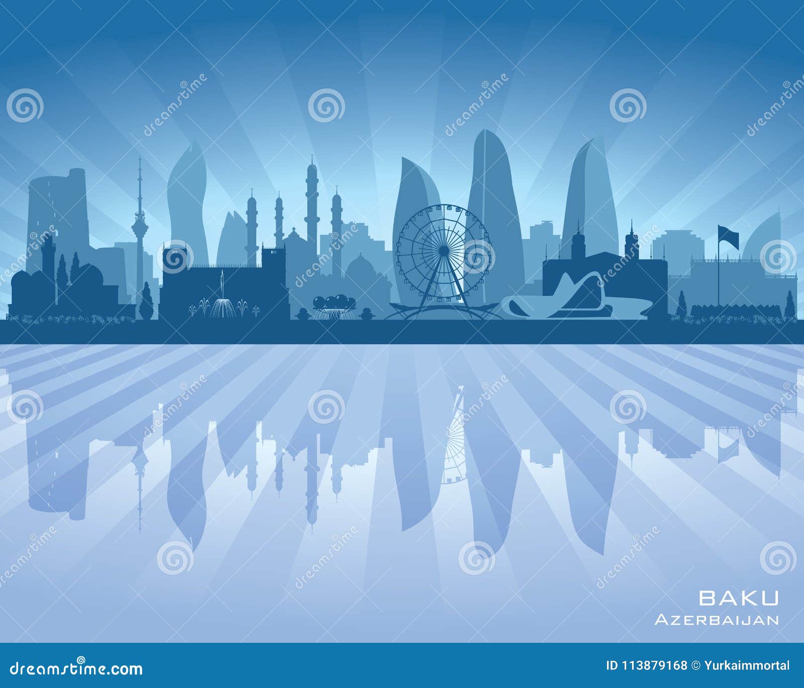 Baku Azerbaijan City Skyline Vector Silhouette Stock Vector