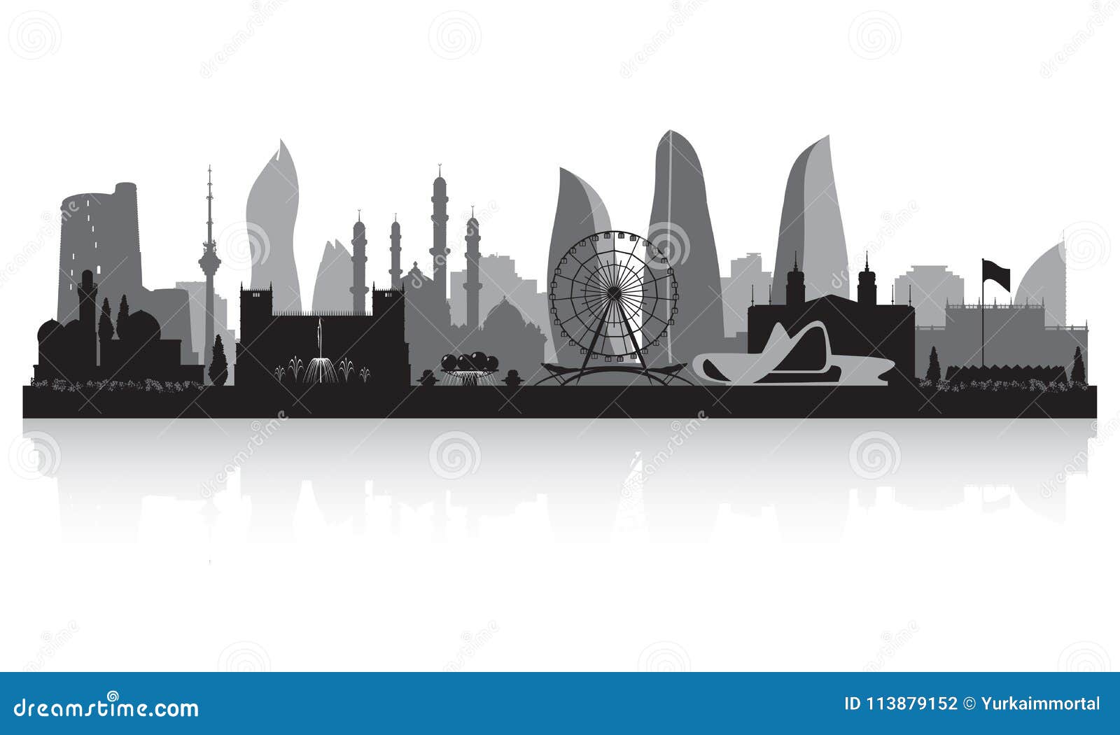 Baku Azerbaijan City Skyline Silhouette Stock Vector Illustration Of