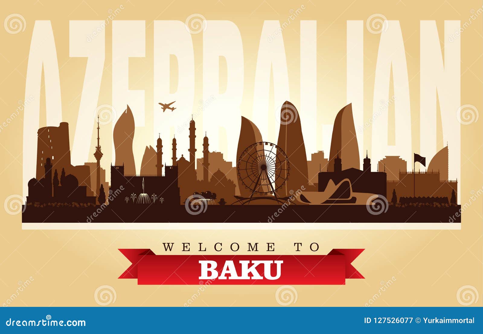 Baku Azerbaijan City Skyline Vector Silhouette Stock Vector