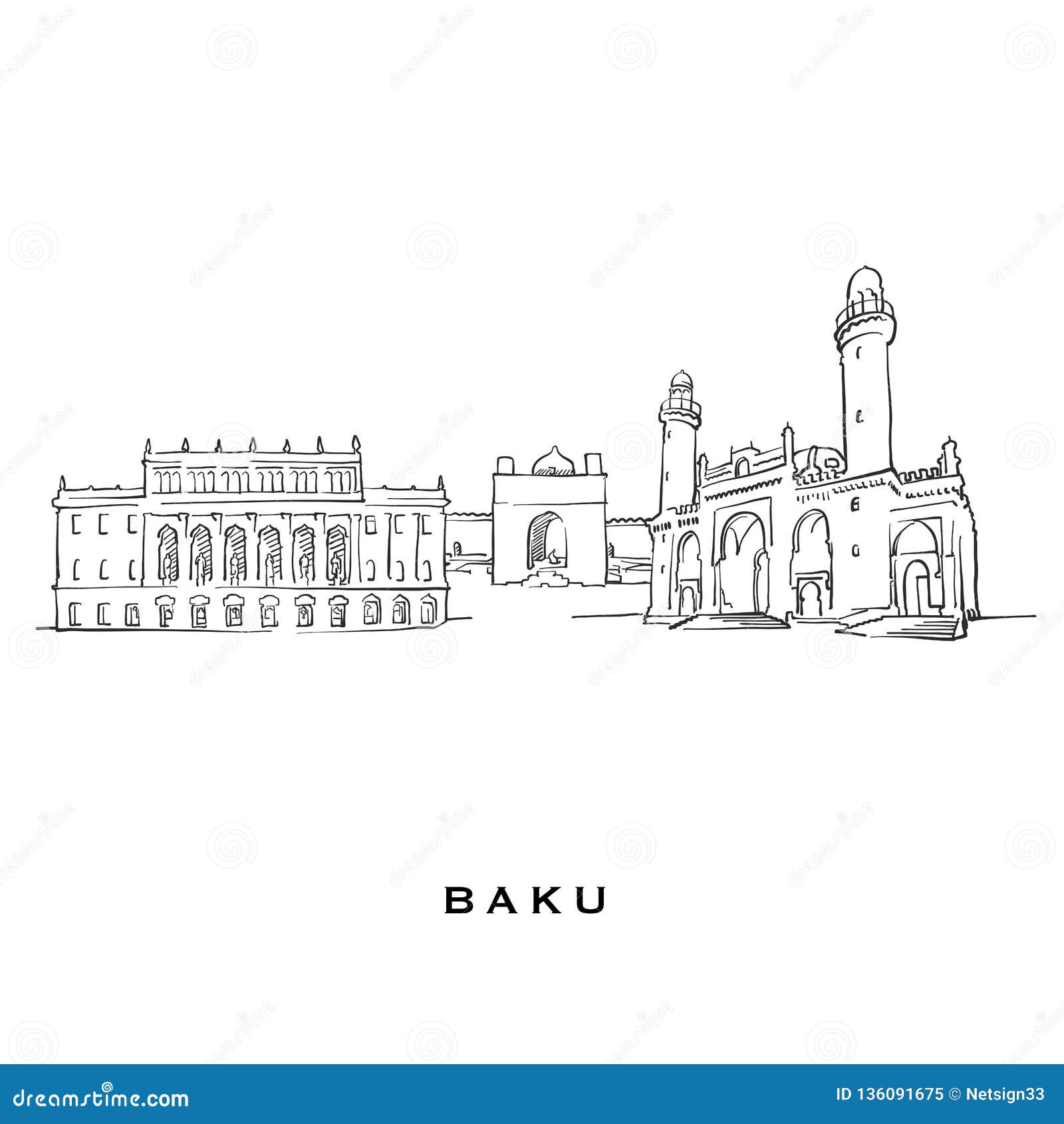 Baku Azerbaijan City Skyline Vector Silhouette