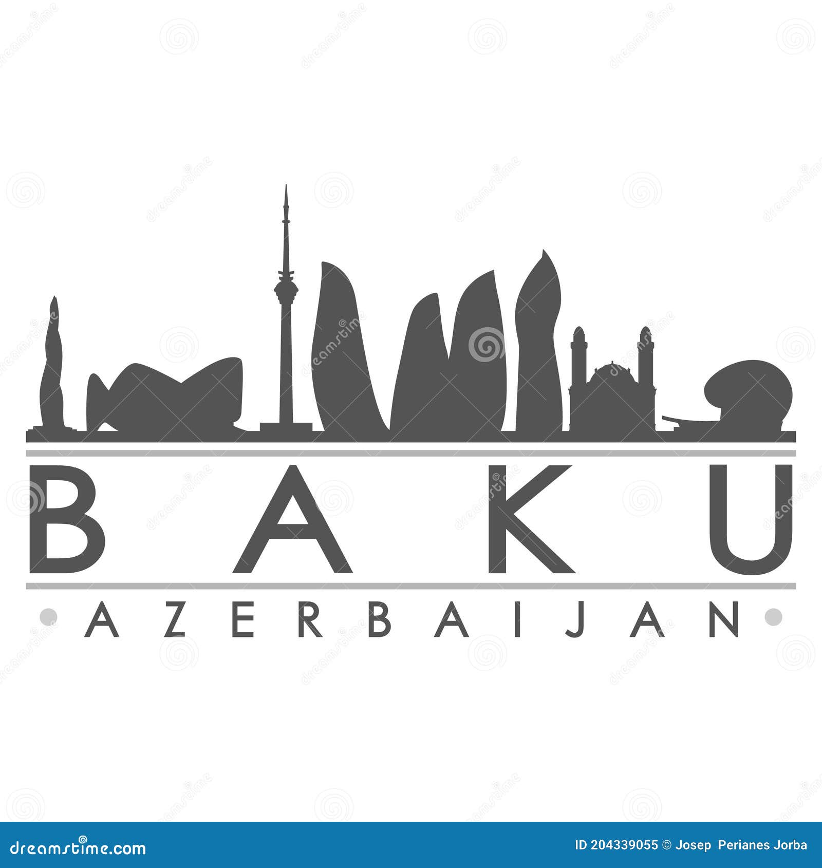 Baku Azerbaijan Skyline Silhouette Design City Vector Art Famous