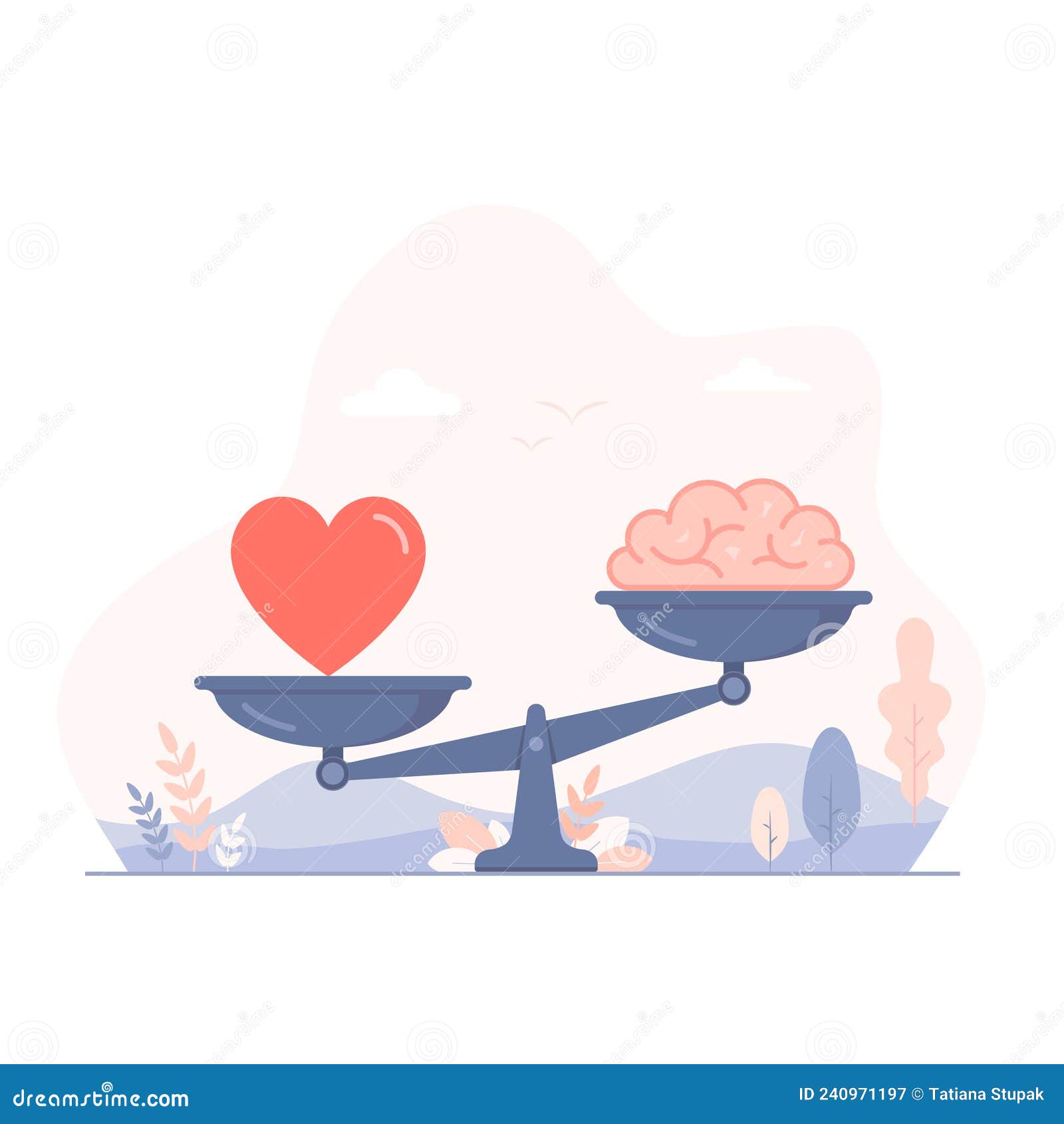 Balance between Brain and Heart on Scales Illustration. Vector Concept ...