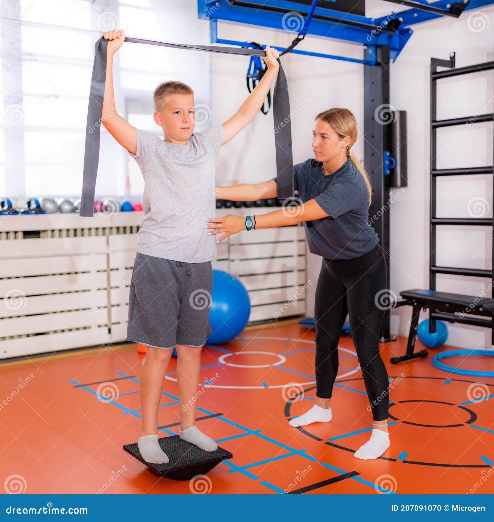 Balance Exercise for Children with Balancing Disks Stock Photo - Image ...