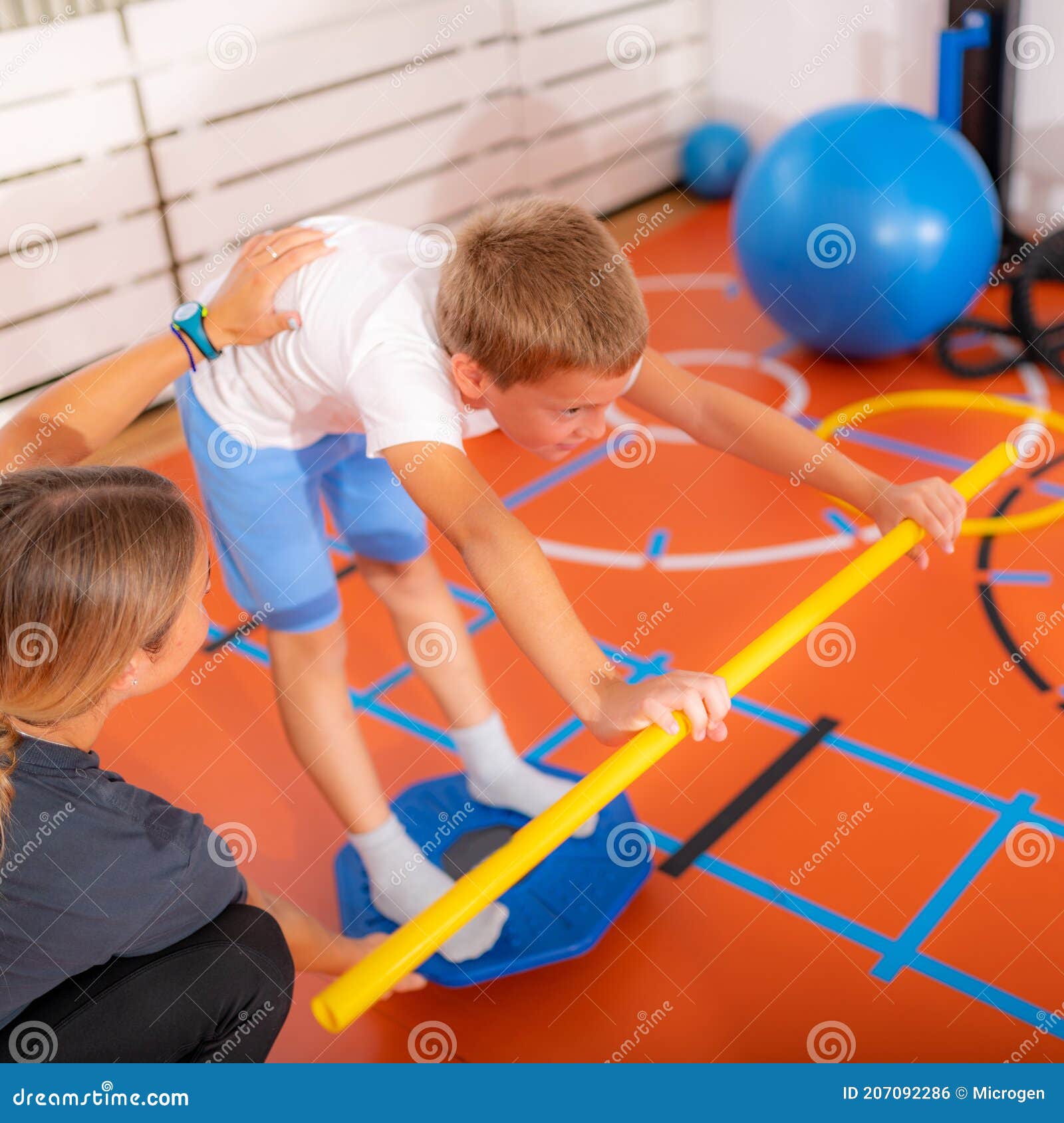 Balance Exercises for Children, Using Balancing Disks Stock Photo ...