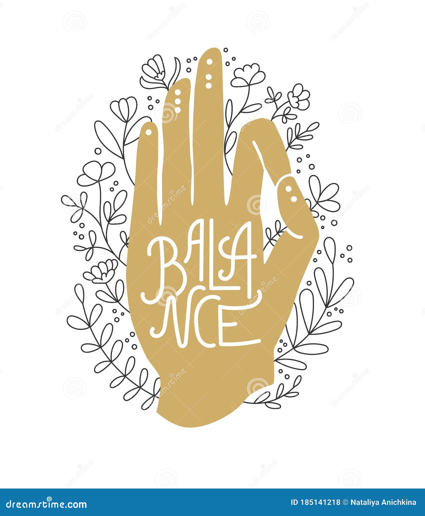 Balance. Golden Hand In Gyan Mudra Pose. Vector Illustration ...