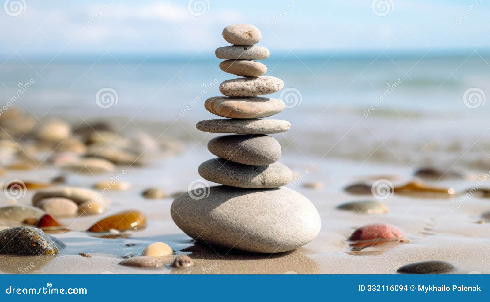 Balance Pebble Stone in the Sand Beach at Sunset. Neural Network Ai ...