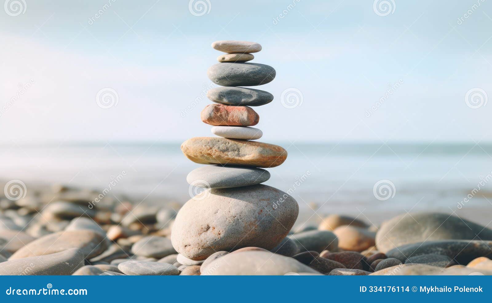 Balance Pebble Stone in the Sand Beach at Sunset. Neural Network Ai ...