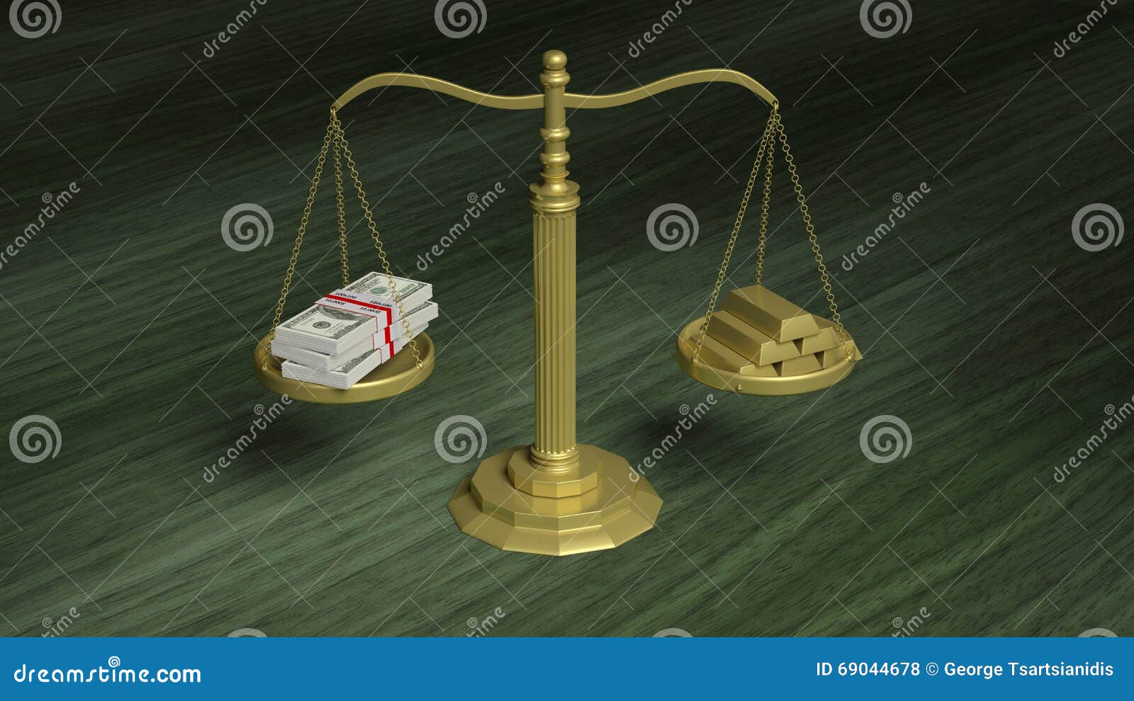 Balance Scale with Dollar Packs and Gold Bars Stock Illustration ...
