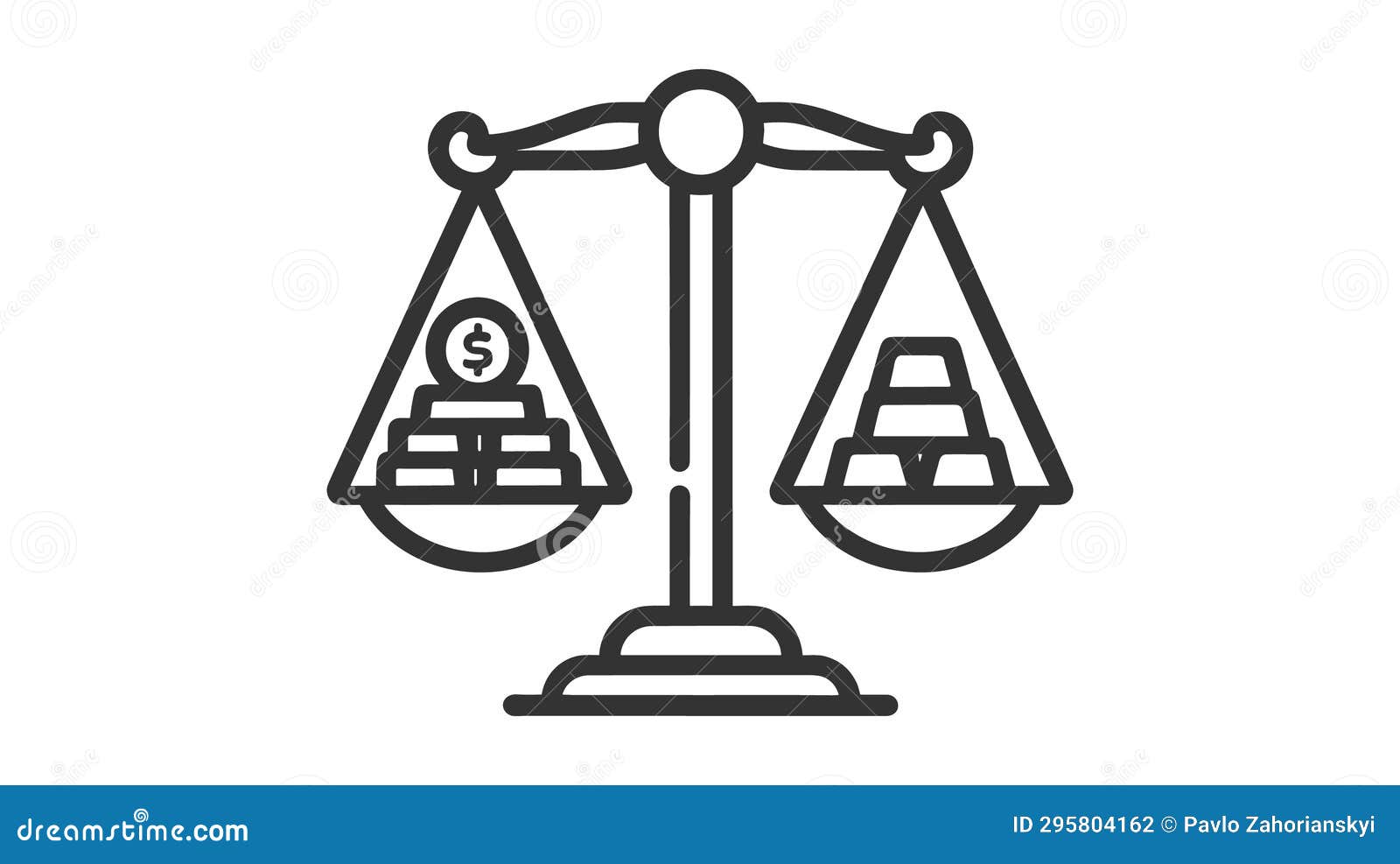 Balance Scale with Dollar Symbol and Gold Bars Line Icon Stock ...