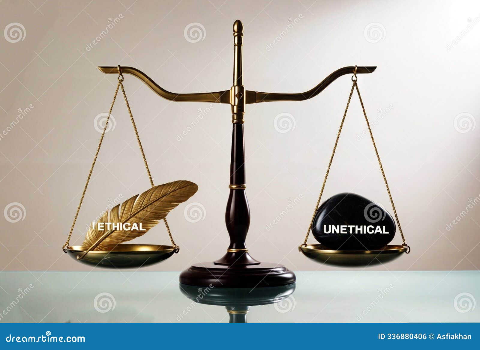 A Balance Scale with Two Weights, "Ethical" and "Unethical Text Word ...
