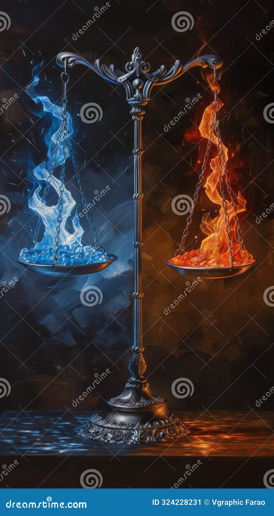 Balance Scales with Fire and Ice Elements, Concept of Duality Stock ...