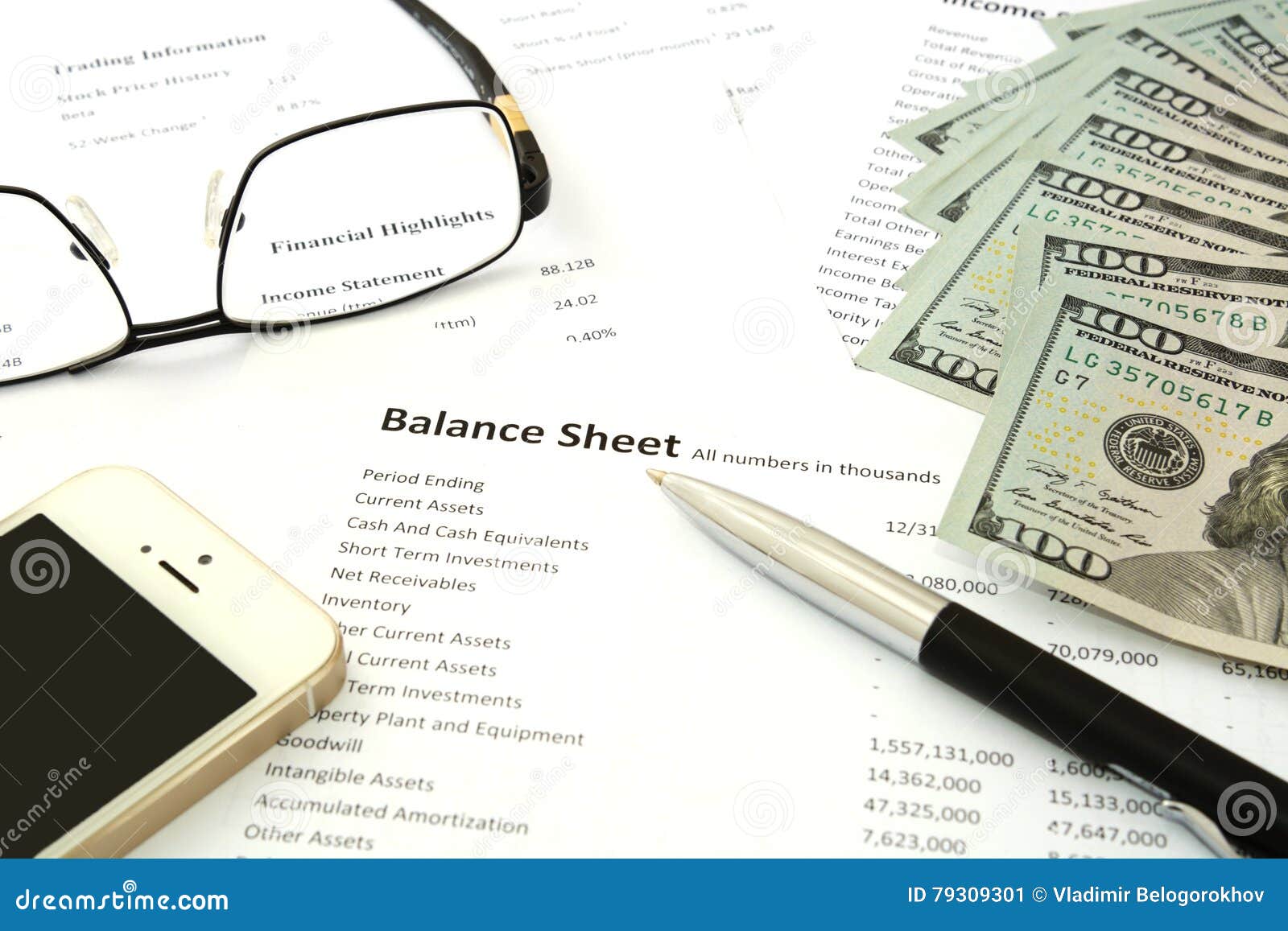 Balance sheet money stock image. Image of glasses, detail - 79309301
