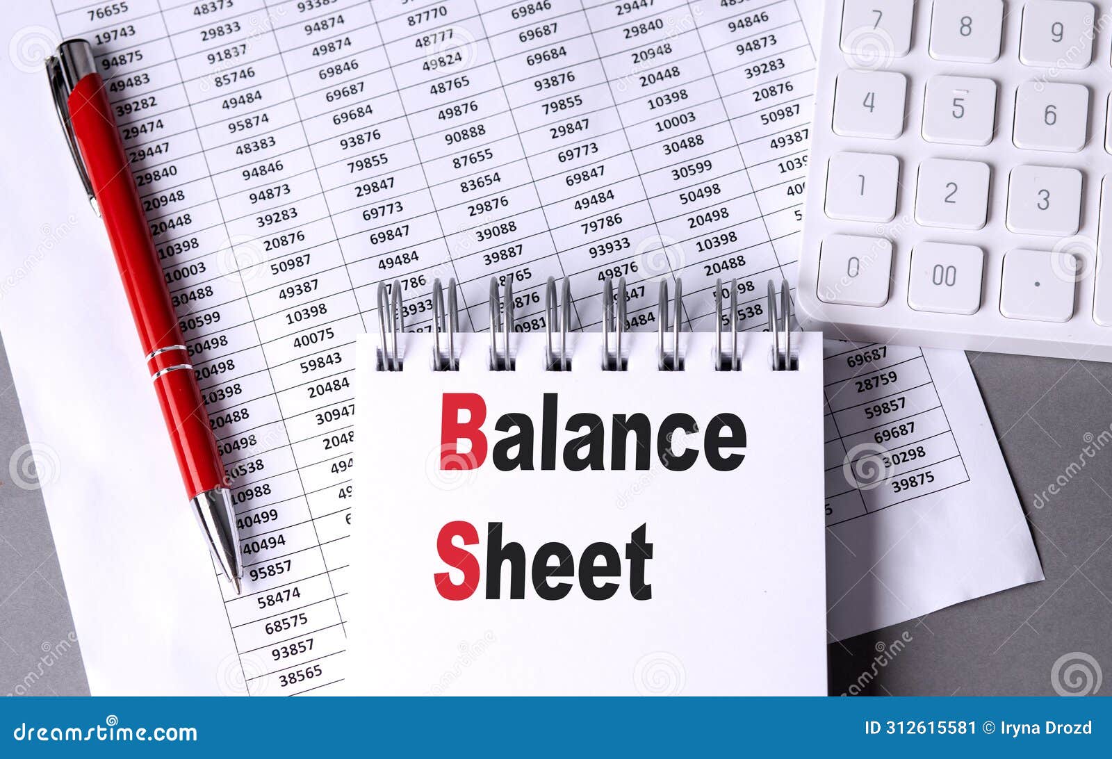BALANCE SHEET Text on Notebook with Chart , Pen and Calculator Stock ...