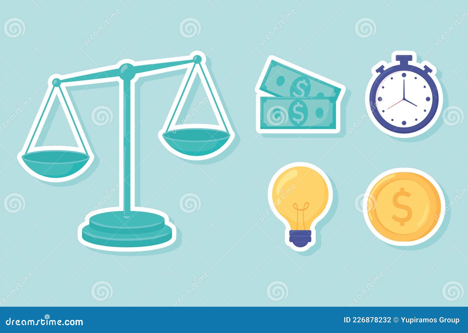 Time And Work On Scales Icon. Clock And Bag. Job And Time Balance On ...