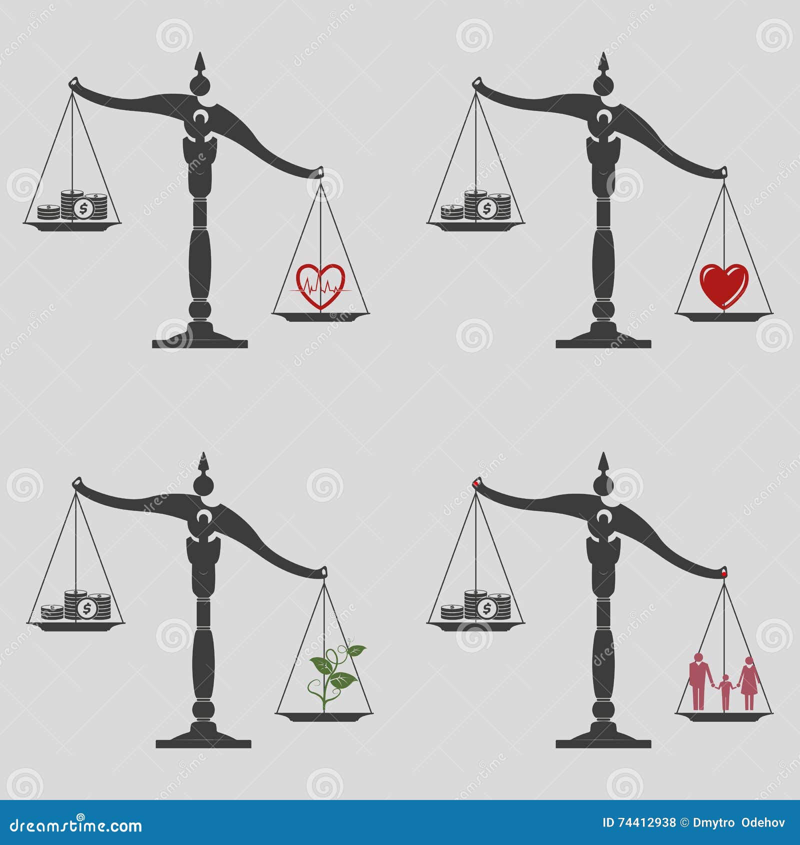 Balance between Values of Life and Money Stock Vector - Illustration of ...