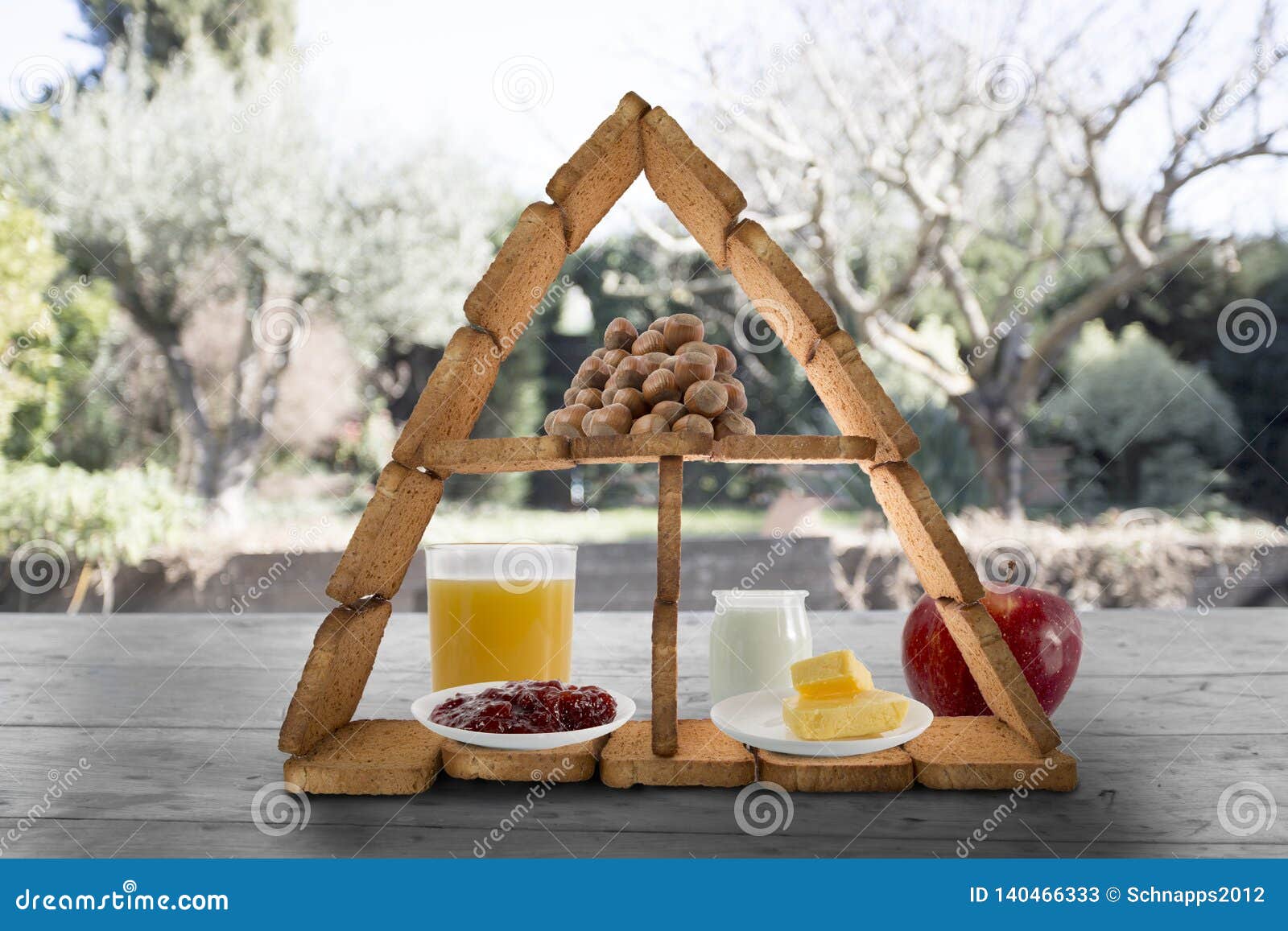 Balanced Breakfast with a Pyramid of Rusks Stock Image - Image of table ...