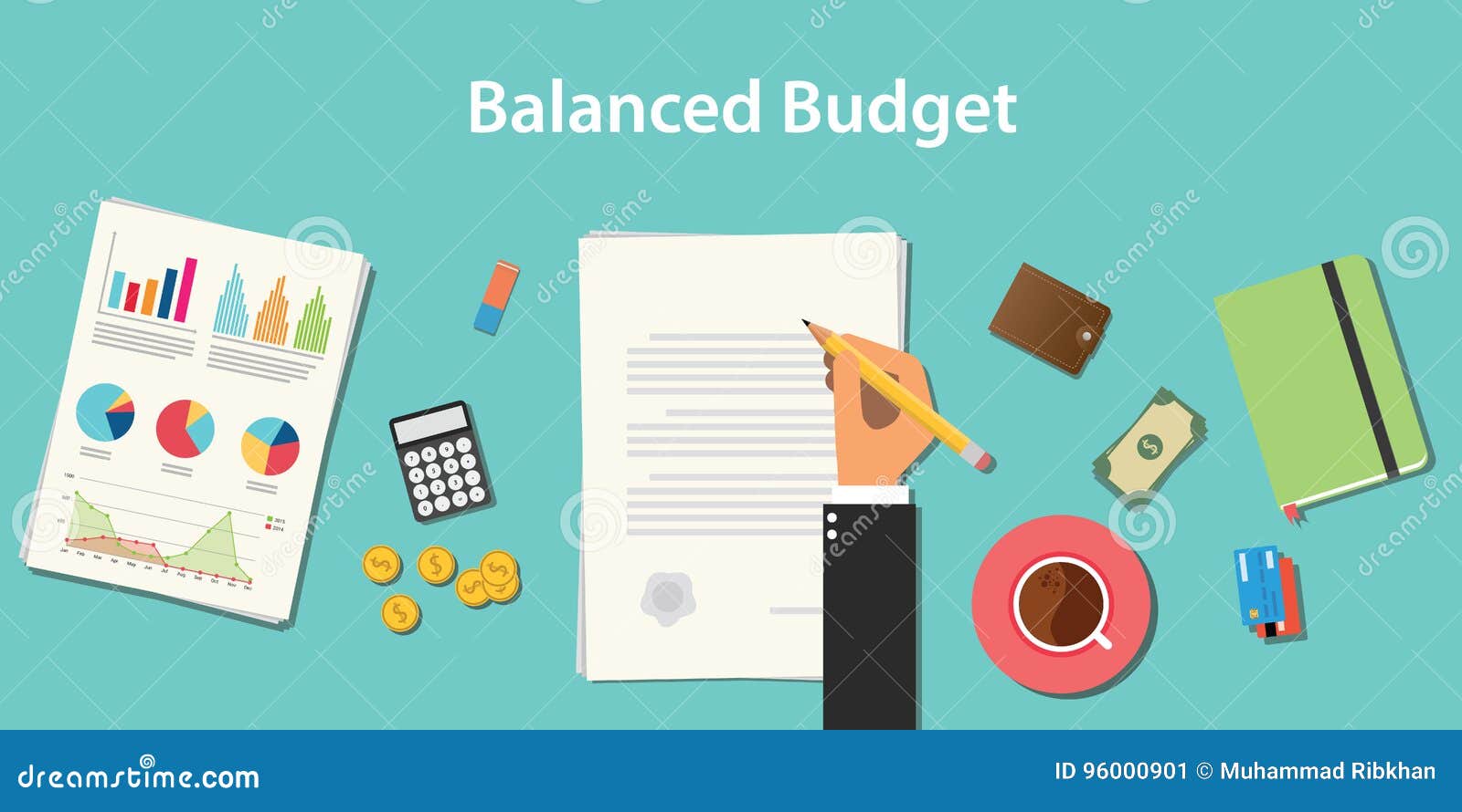 Balanced Budget 3d Words Scale Financial Costs Revenue Equal Royalty ...