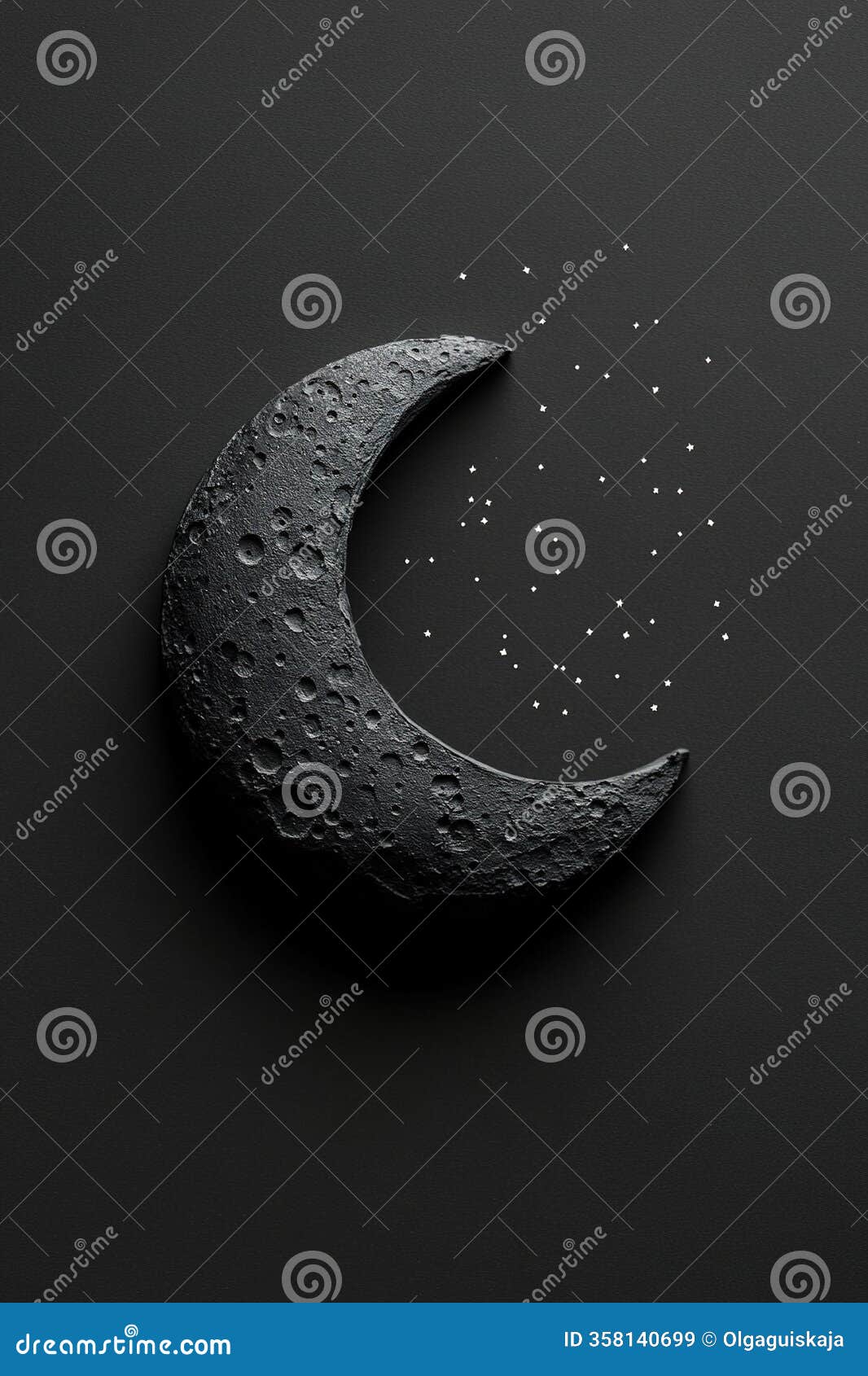 Black Crescent In The Oval Shaped Figure On Black Background, Night Sky ...
