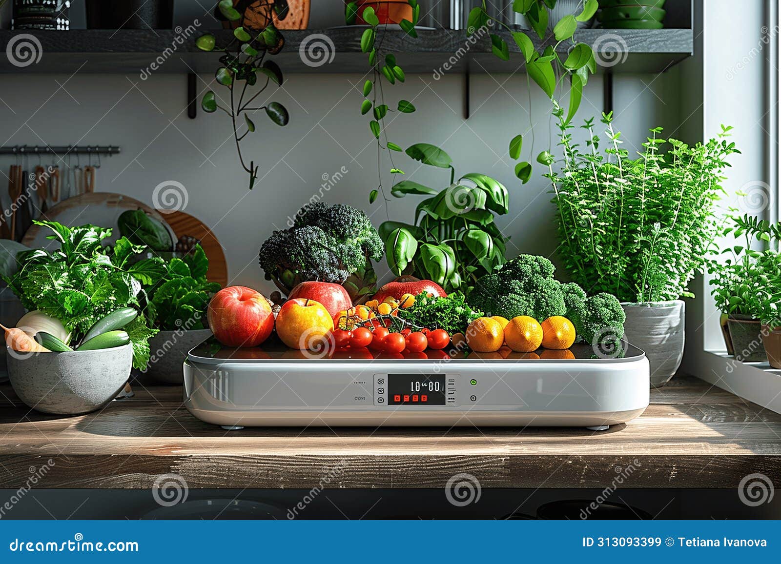 Balanced Diet on Digital Kitchen Scale Stock Illustration ...