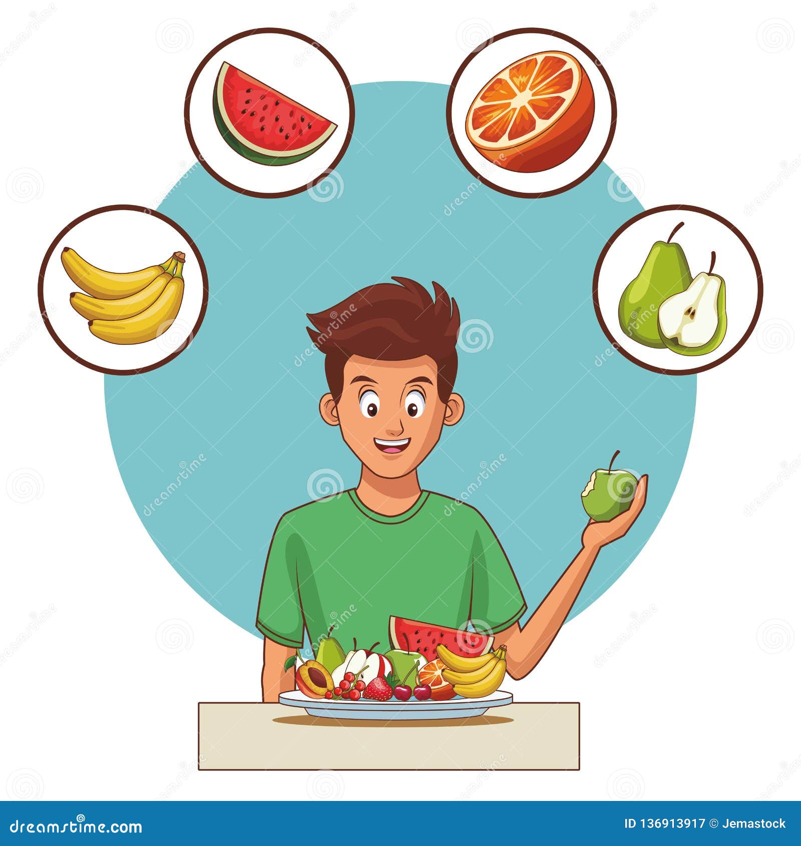 Balanced diet young man stock vector. Illustration of ingredient ...