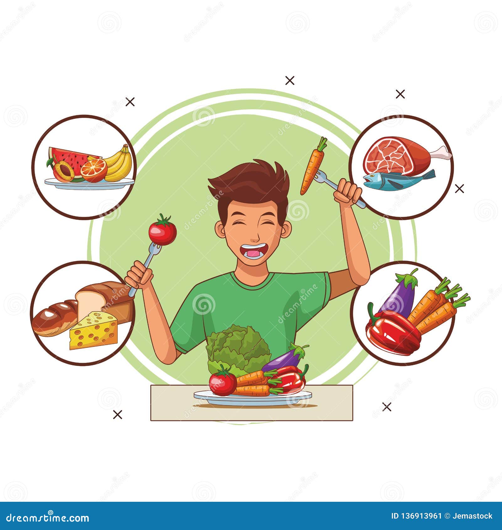 Balanced diet young man stock vector. Illustration of life - 136913961