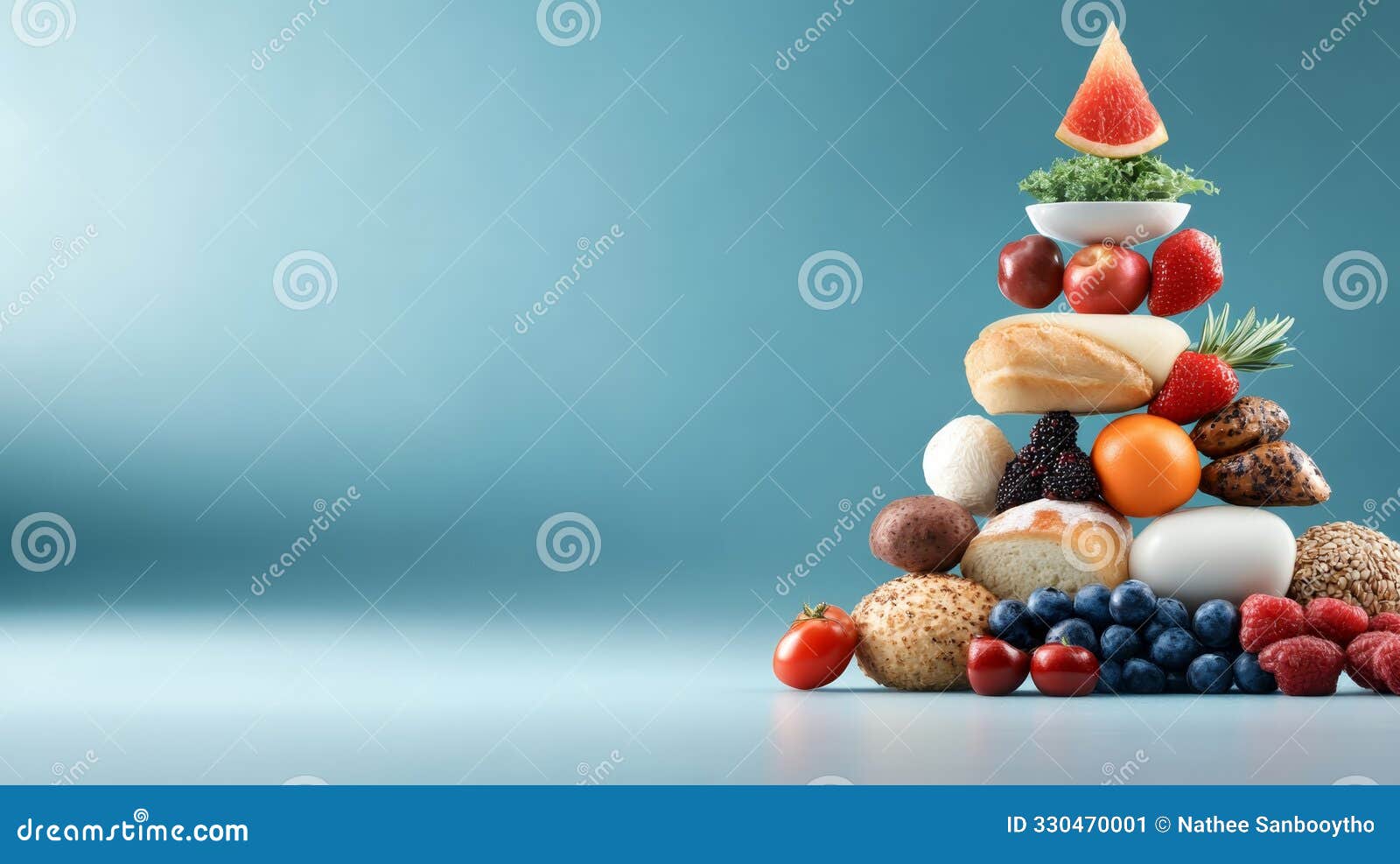 Balanced Food Pyramid with Fruits and Bread Stock Illustration ...
