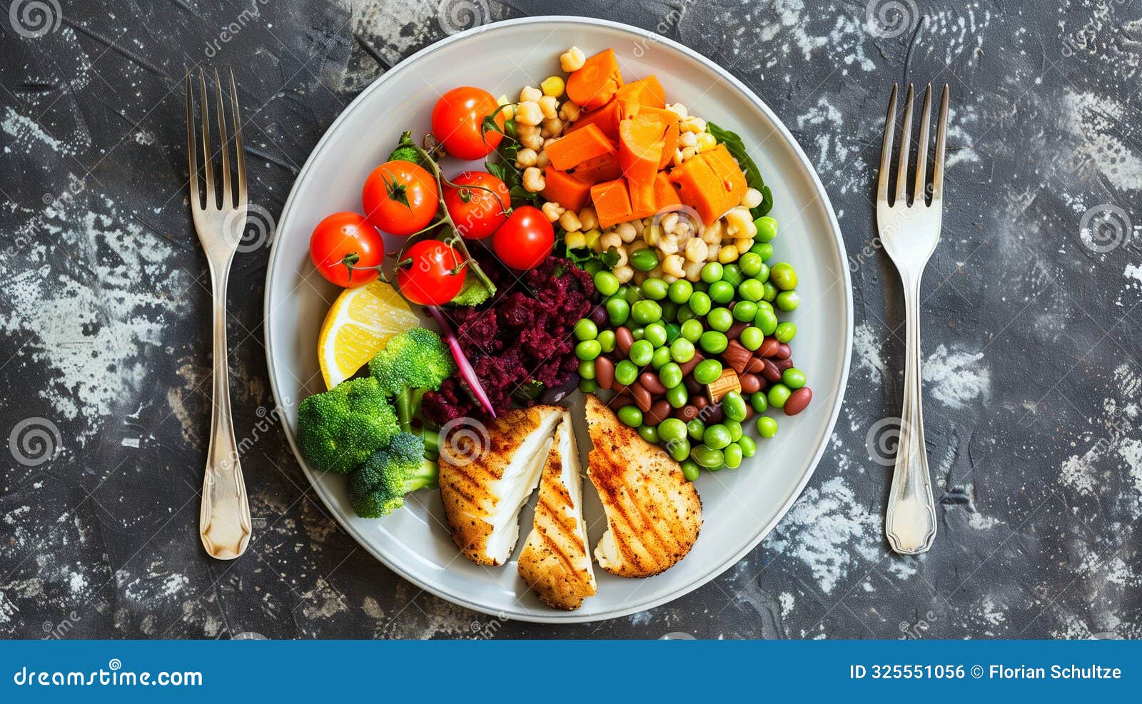 A Balanced Plate Of Food With Lean Proteins Whole Grain Royalty-Free ...