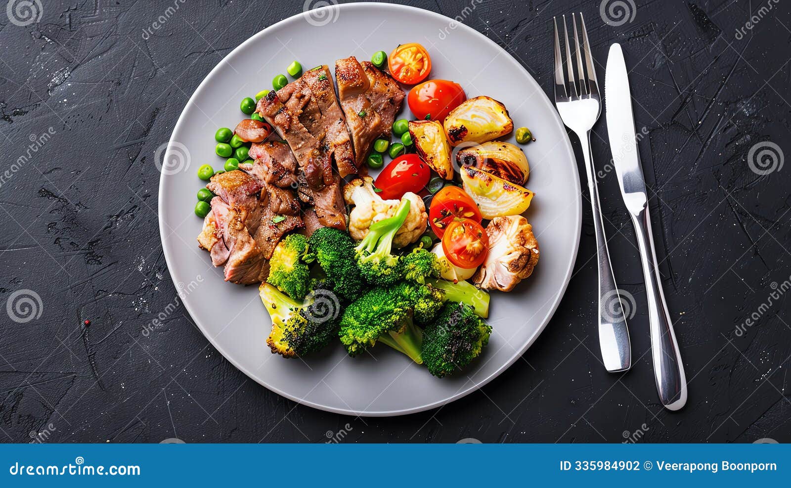 A Balanced Plate Of Food With Lean Proteins Whole Grain Royalty-Free ...