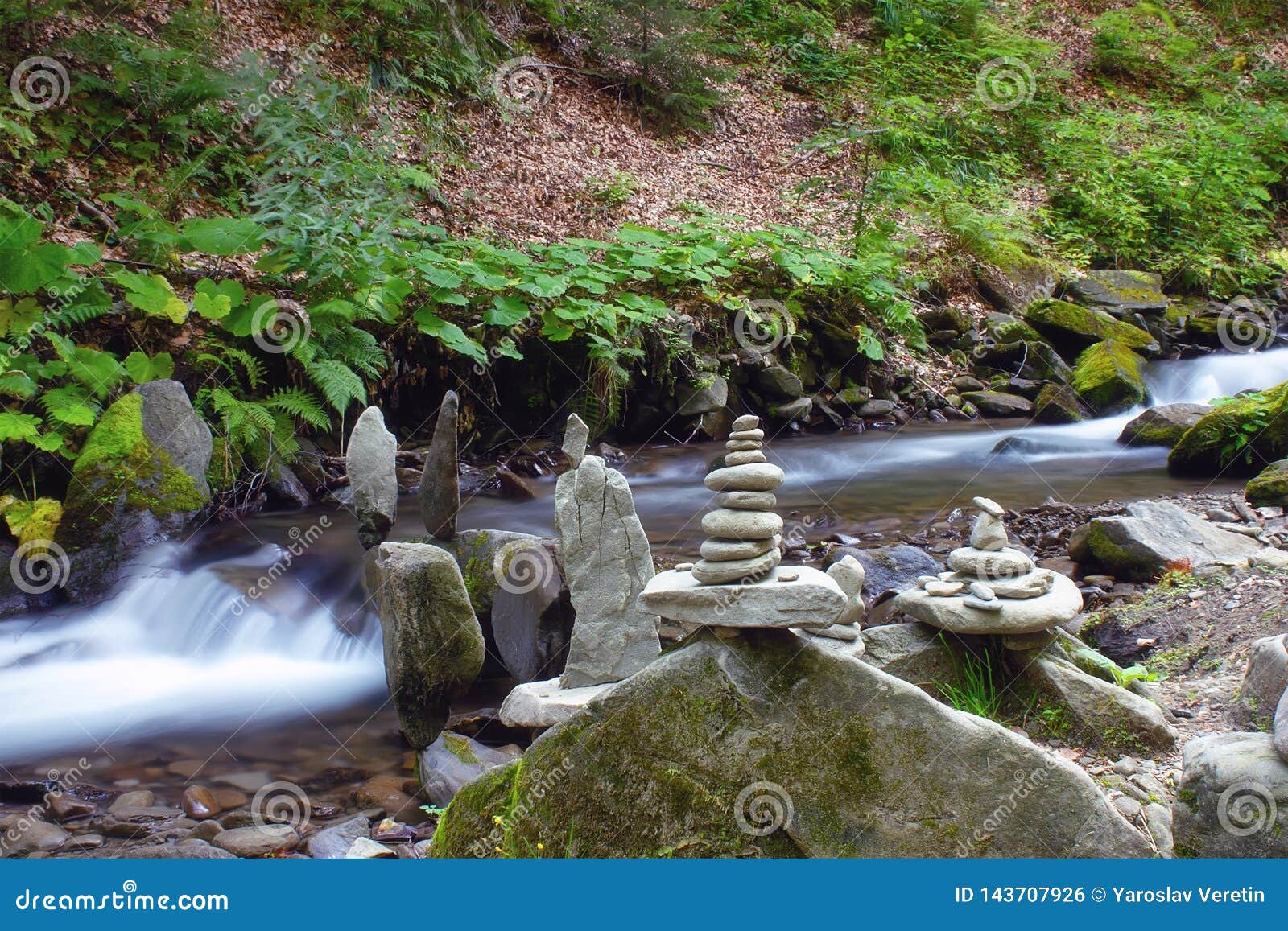 Balanced Rock Zen Stack in Front of Waterfall. Stock Photo - Image of ...