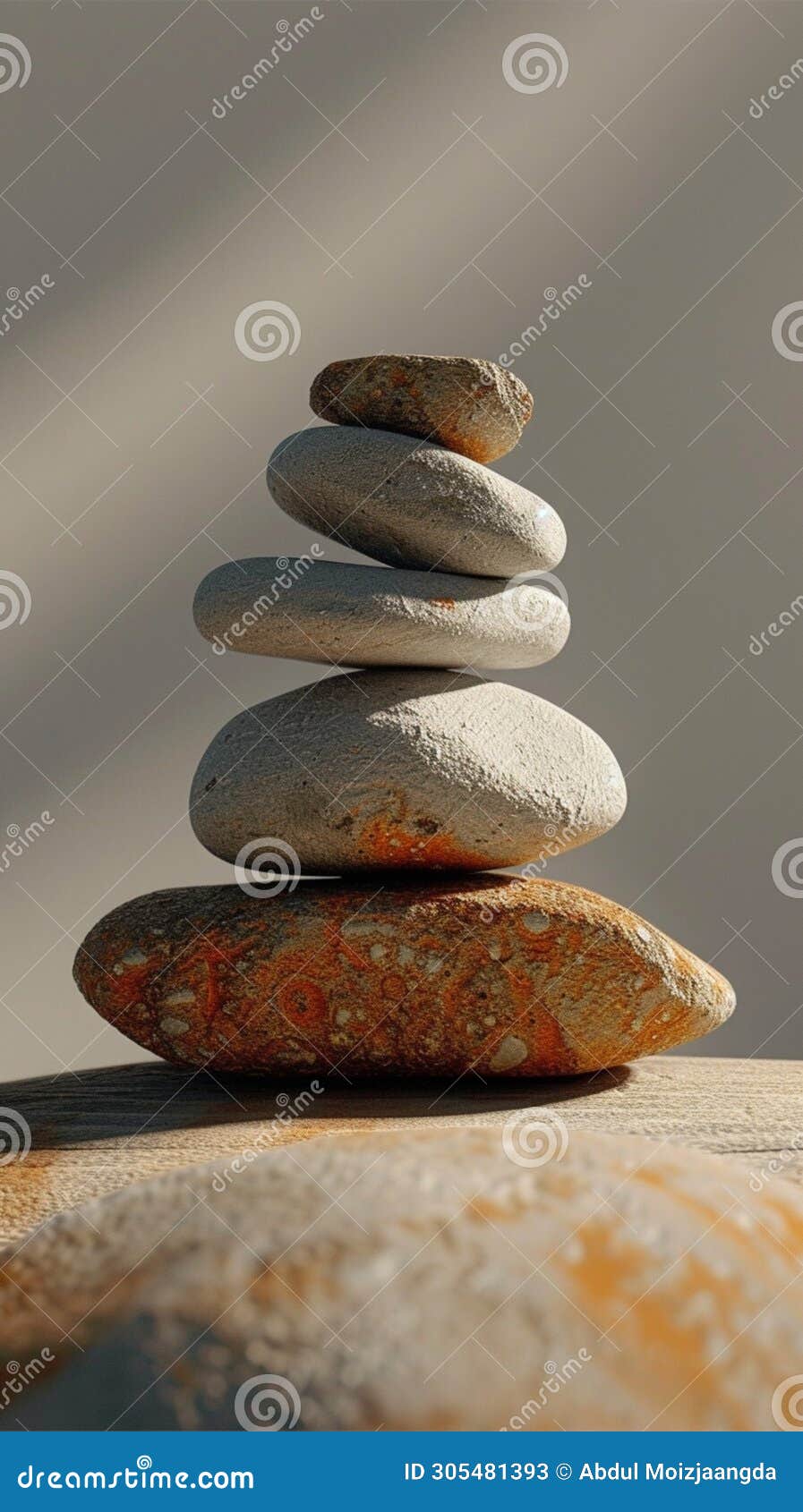 Balanced Rocks Form An Artful Stack Atop A Wooden Table Stock Image ...