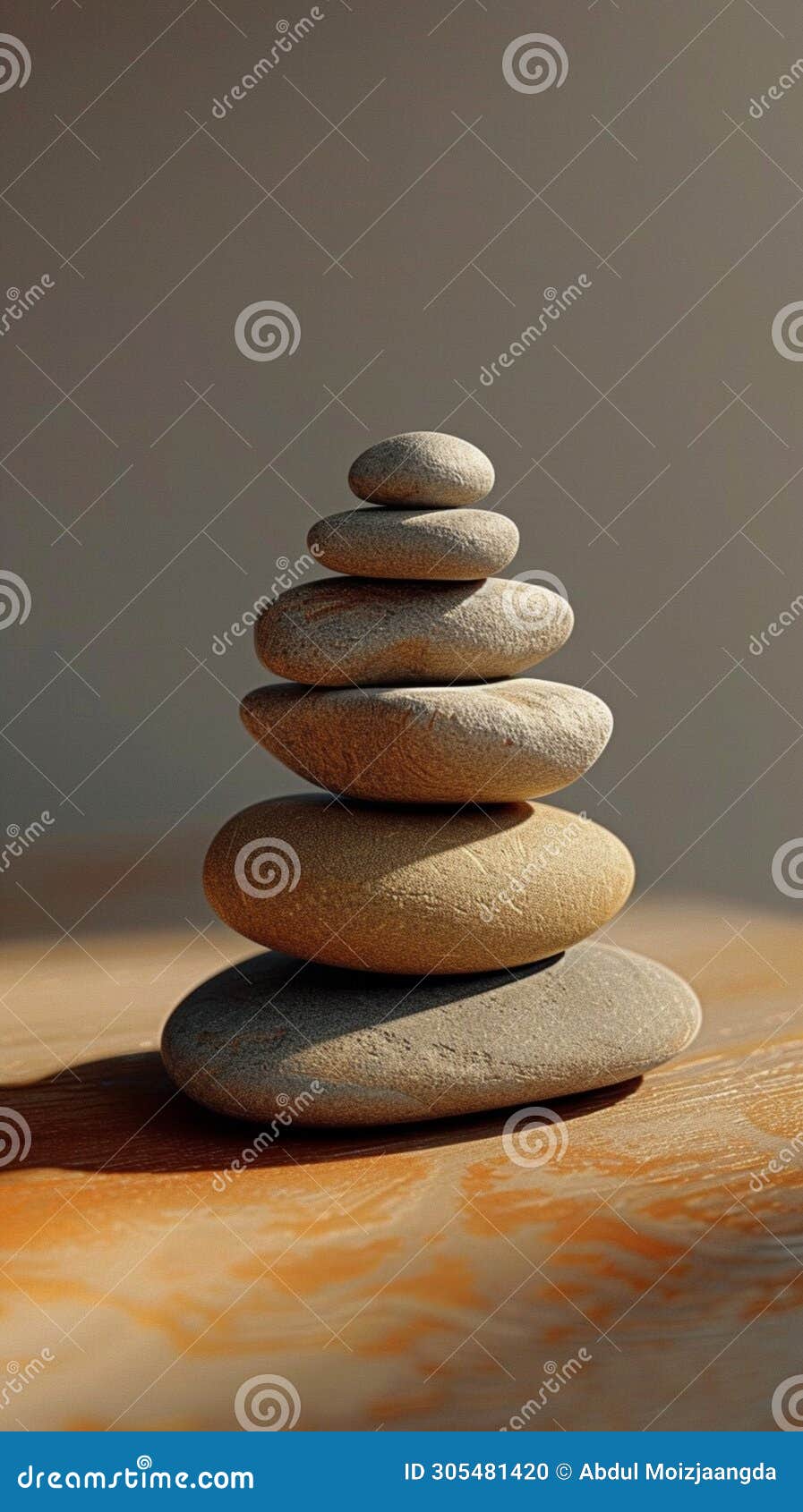 Balanced Rocks Form An Artful Stack Atop A Wooden Table Stock Image ...
