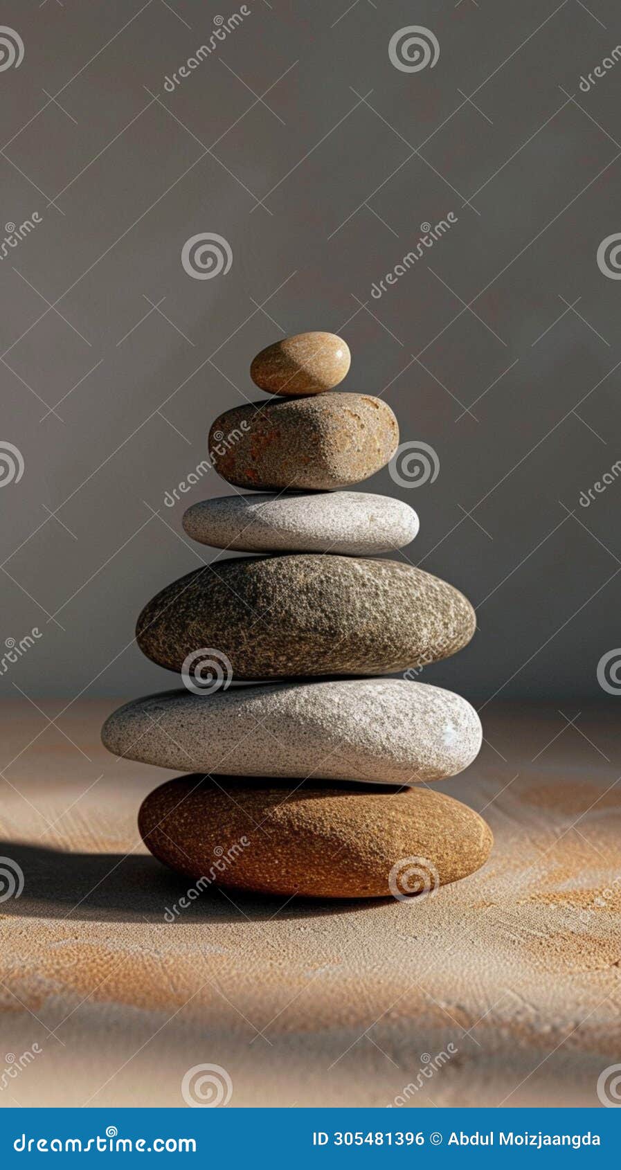 Balanced Rocks Form An Artful Stack Atop A Wooden Table Stock Photo ...