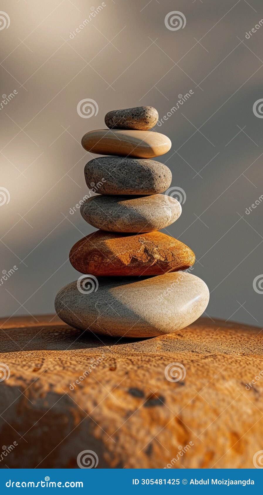 Balanced Rocks Form An Artful Stack Atop A Wooden Table Royalty-Free ...