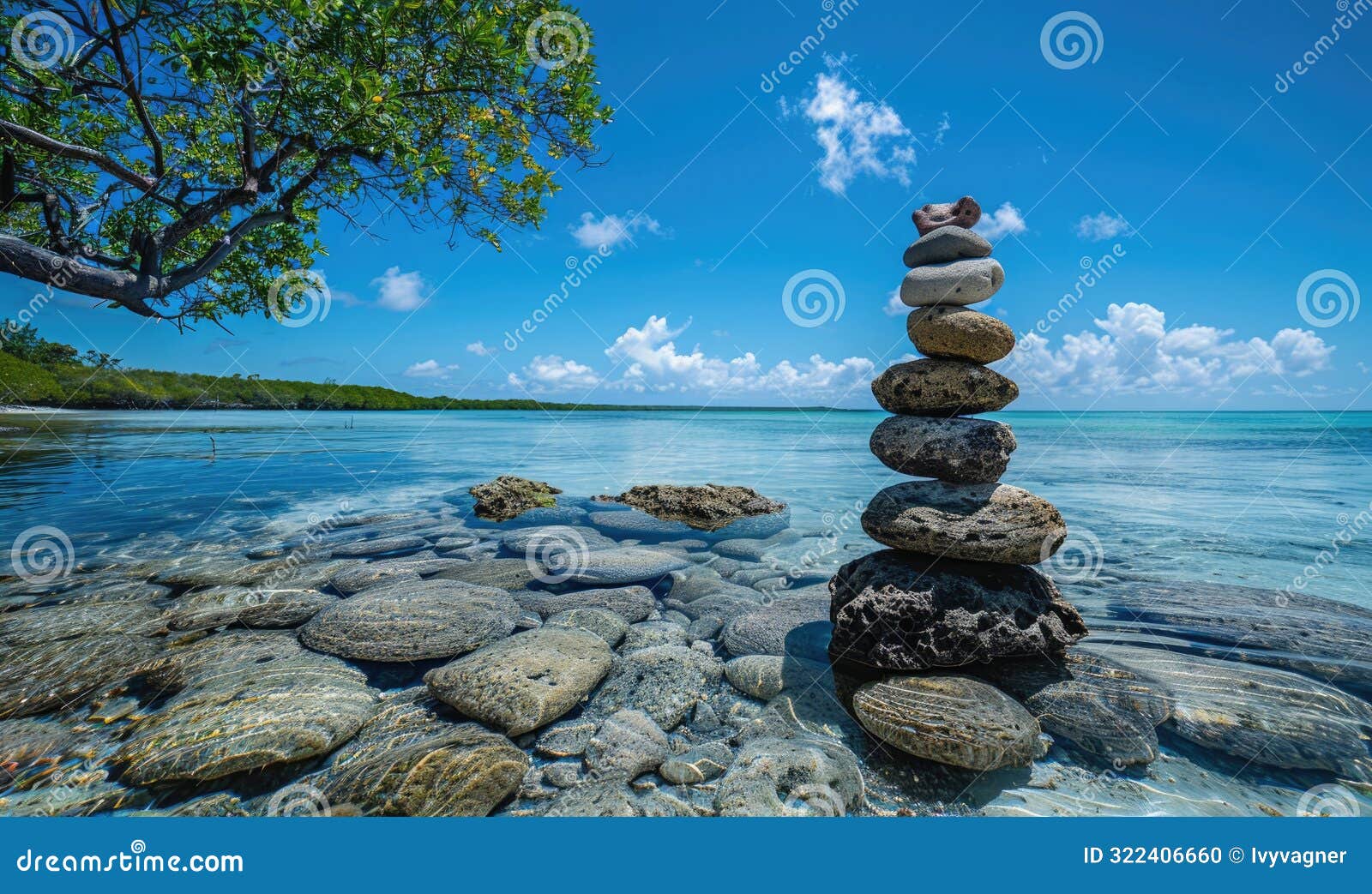Balanced Stack of Coral Stones in a Tropical Lagoon Stock Photo - Image ...