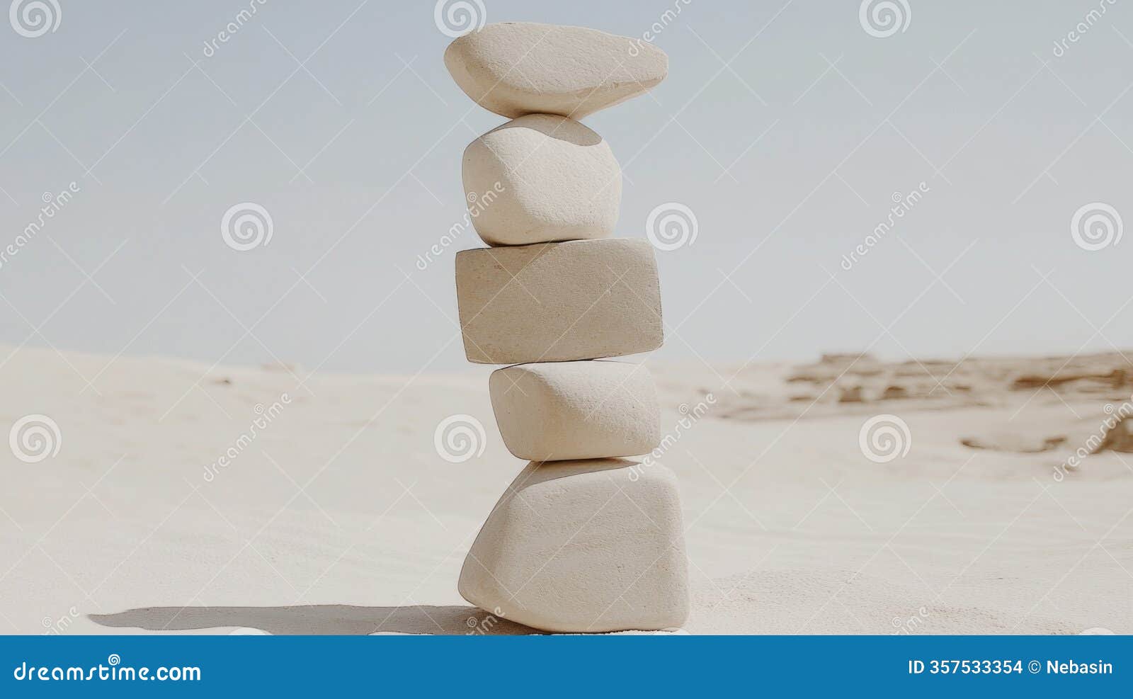 Balanced Stack of Smooth Stones on Sandy Desert Landscape Stock Photo ...