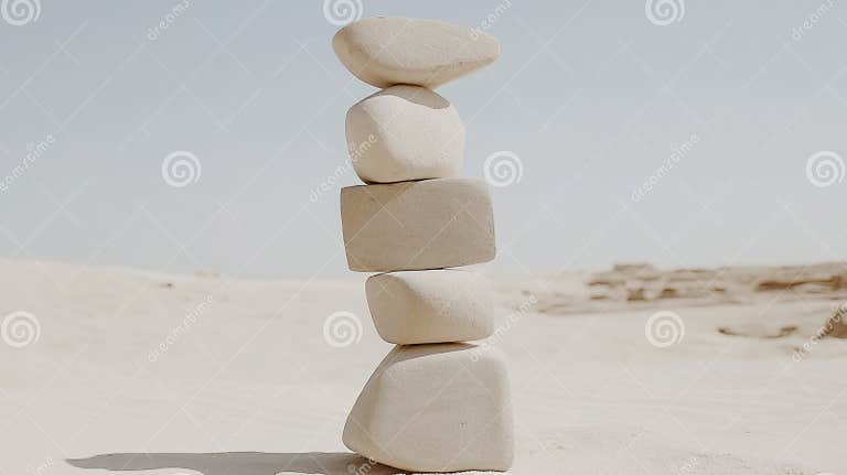 Balanced Stack of Smooth Stones on Sandy Desert Landscape Stock Photo - Image of outdoors ...
