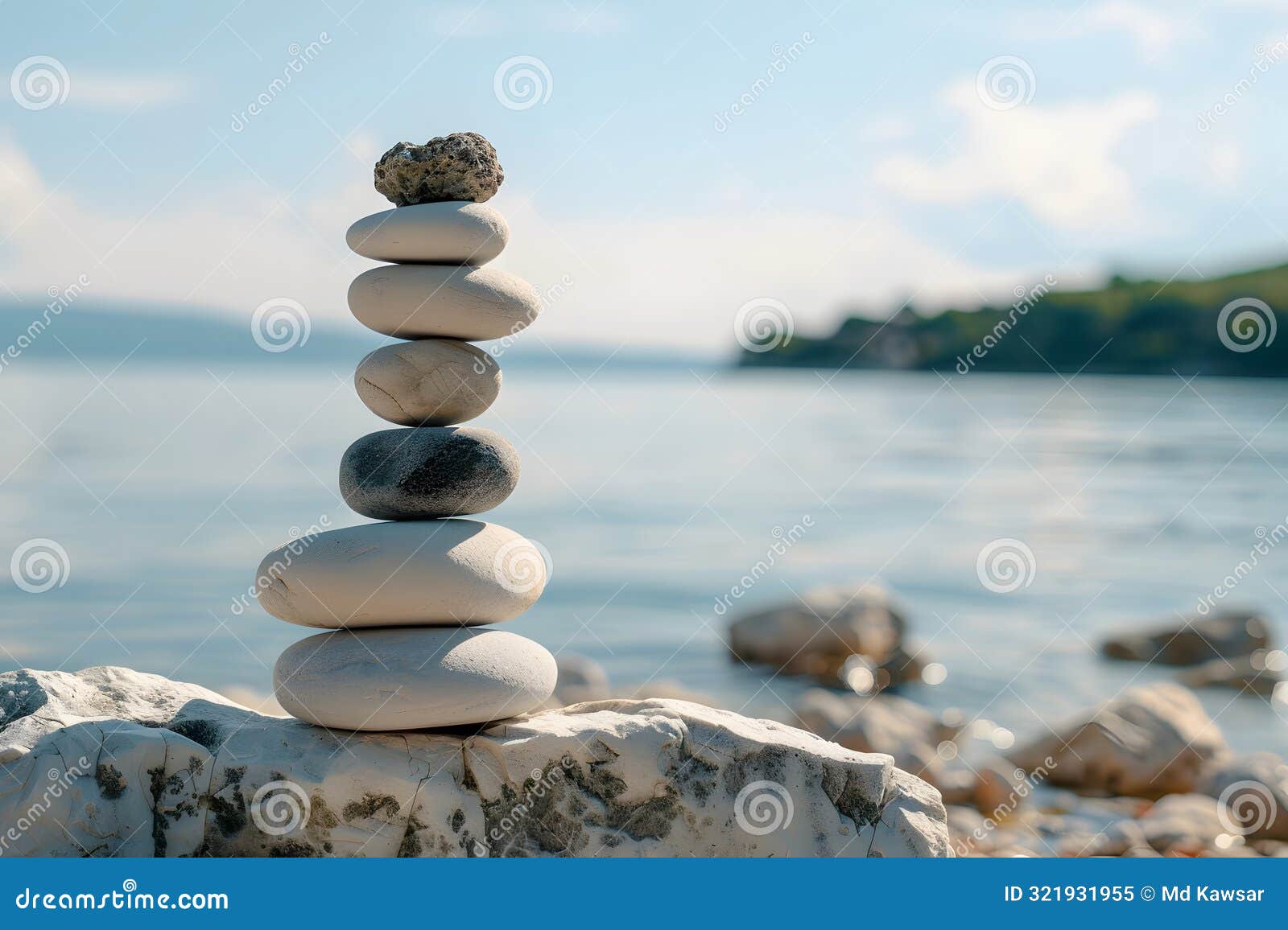 Balanced Stack of Stones by Water Symbolizing Calm and Focus Stock ...