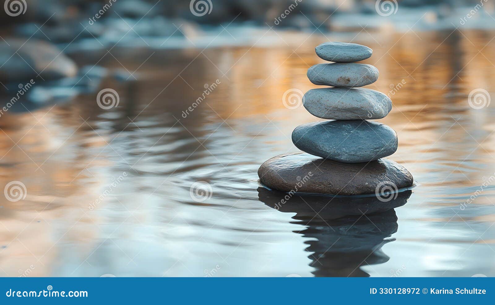 Balanced Stone Stacks on Tranquil Water Surface Reflect Stock ...