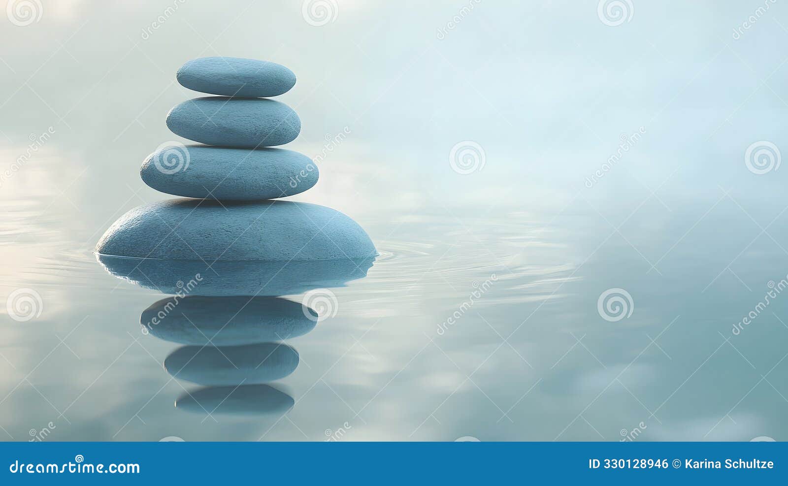 Balanced Stone Stacks on Tranquil Water Surface Reflect Stock ...