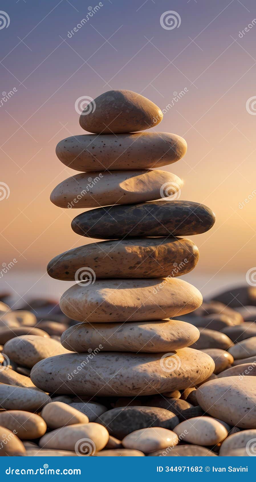 Balanced Stones Stack at Sunset Stock Illustration - Illustration of ...