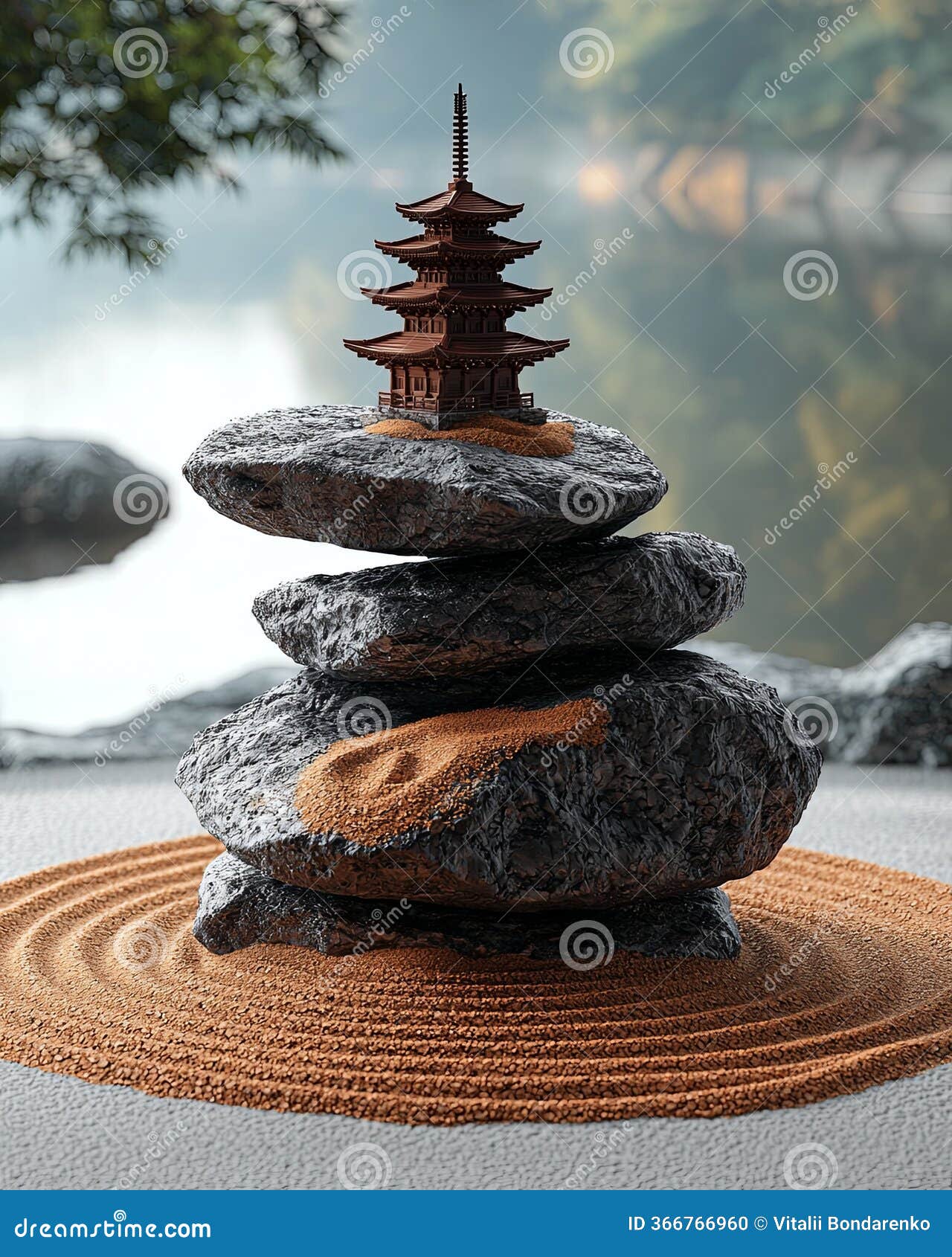 Balanced Stones On A Stone Pedestal In A River. Generative Ai ...