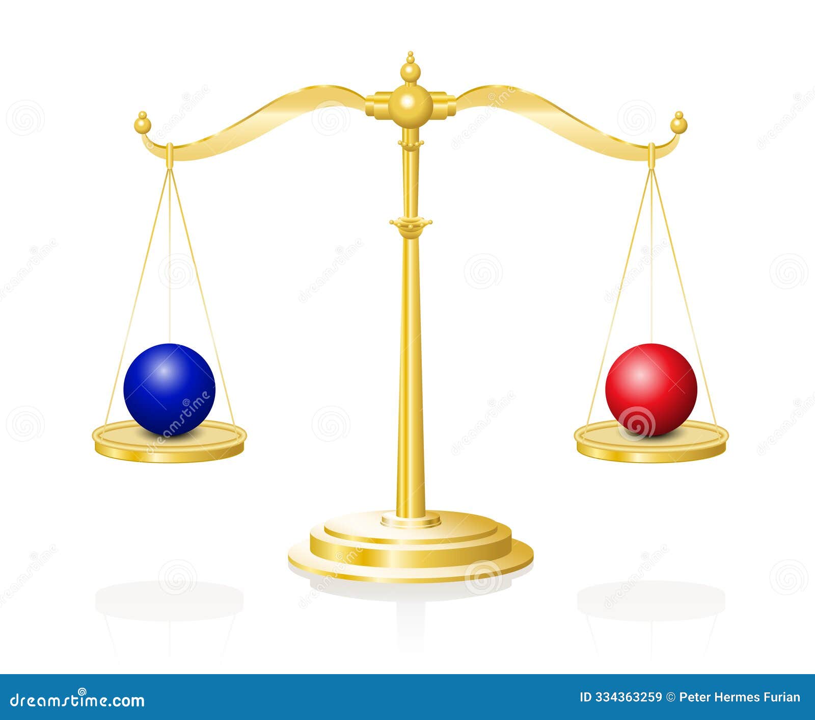 Brass Balance Scales with Blue and Red Sphere in Perfect Balance Stock ...
