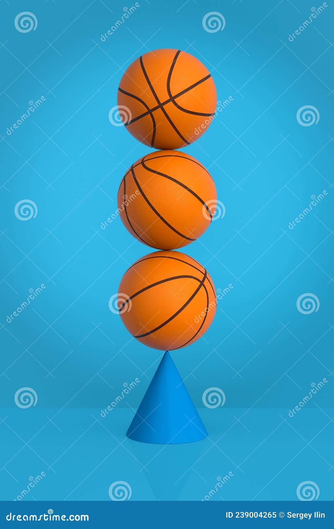 Balancing Basketball Balls on Blue Background. 3D Illustration Stock ...