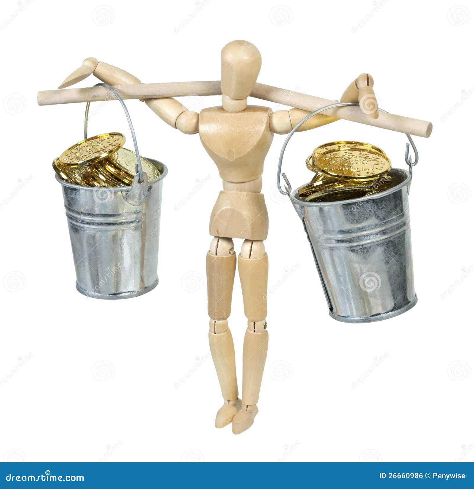 Balancing Buckets Filled with Gold Coins Stock Photo - Image of pail ...