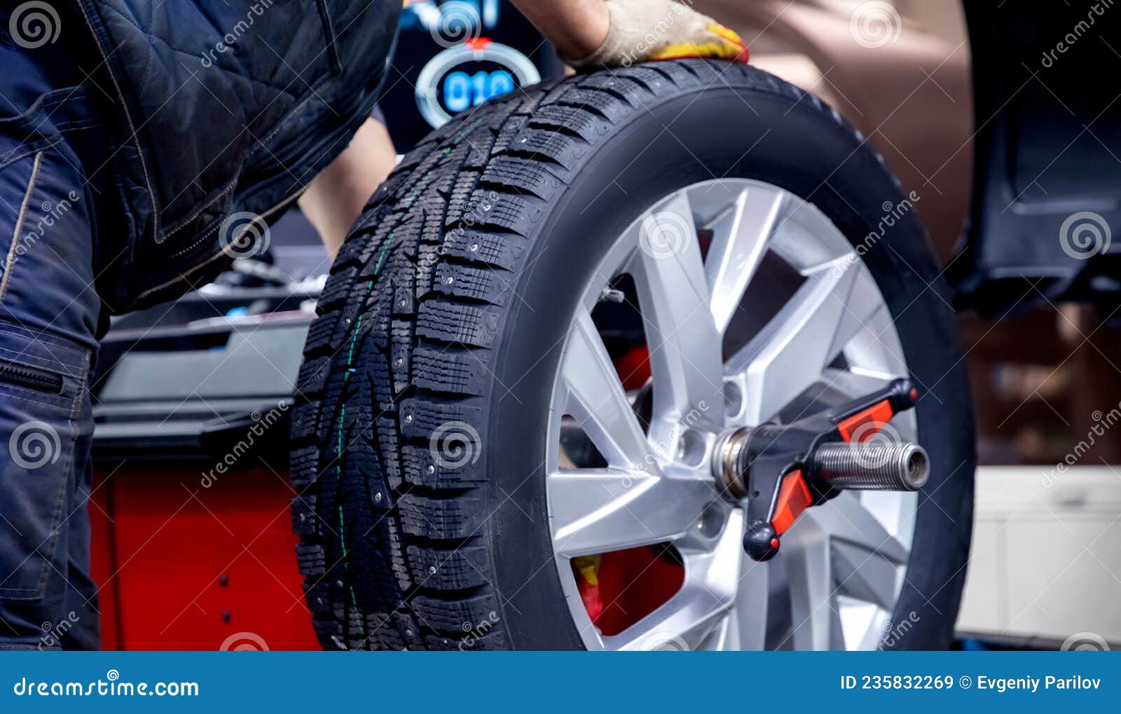 Balancing Car Wheel on Automatic Installation in Garage Stock Image ...