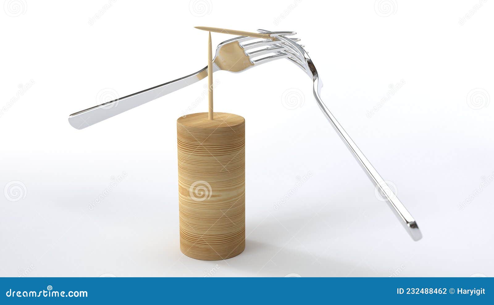 Balancing Forks Experiment on White Table. 3D Rendering. Stock Photo ...